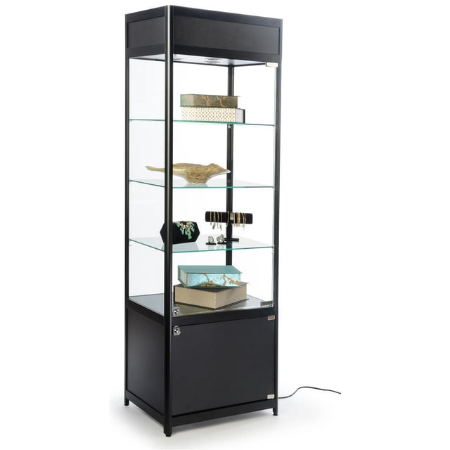Displays2go Glass Display Case, Adjustable Shelves, Locking Door ...