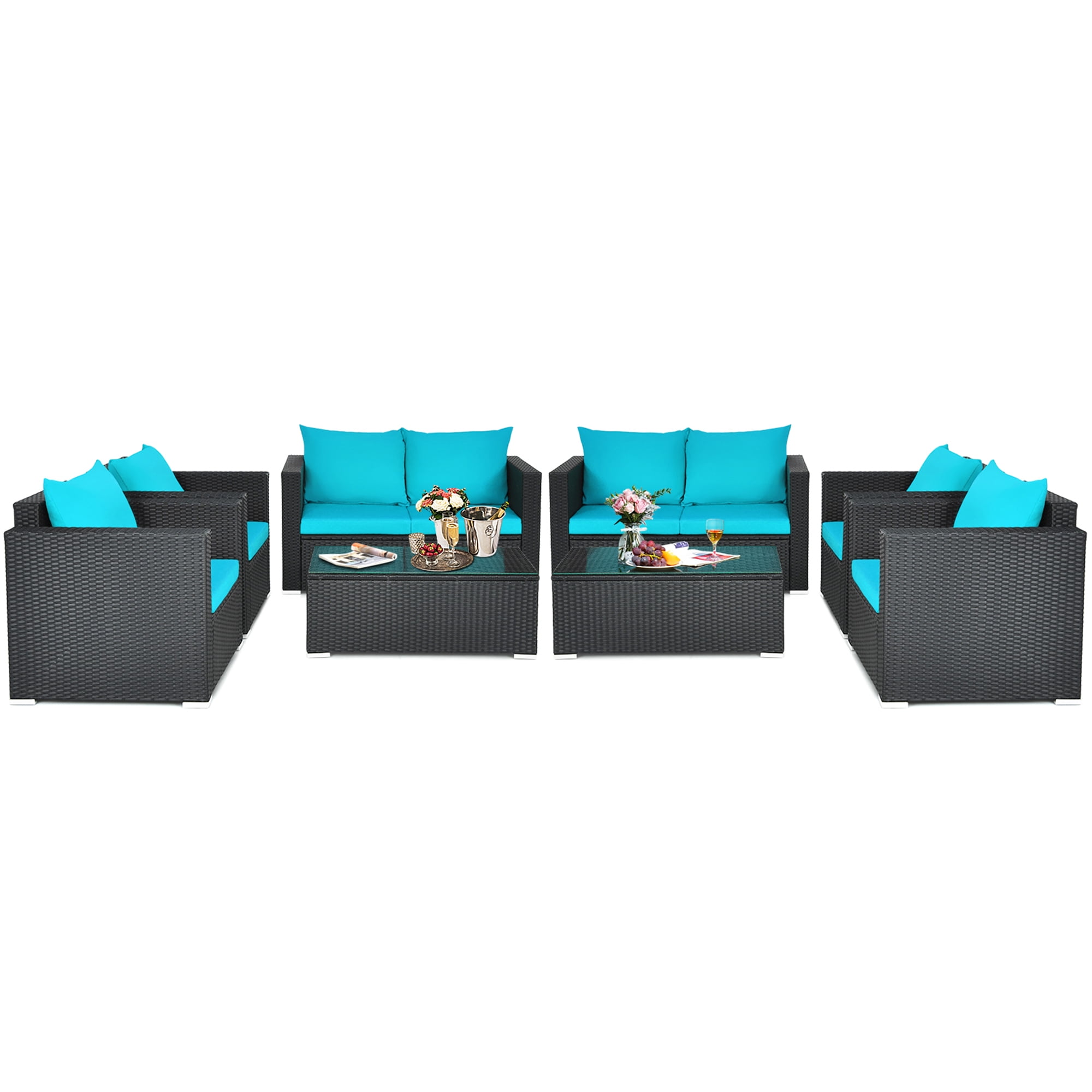 Click here for Gymax 8pcs Rattan Patio Conversation Set Outdoor F... prices