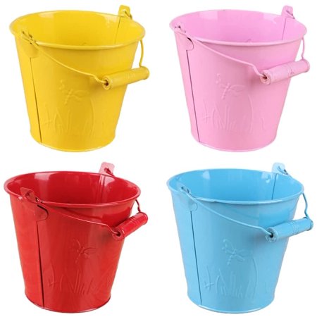 HTCM 4pcs Sand Buckets, Mini Metal Sand Pails Beach Buckets for Kids ...