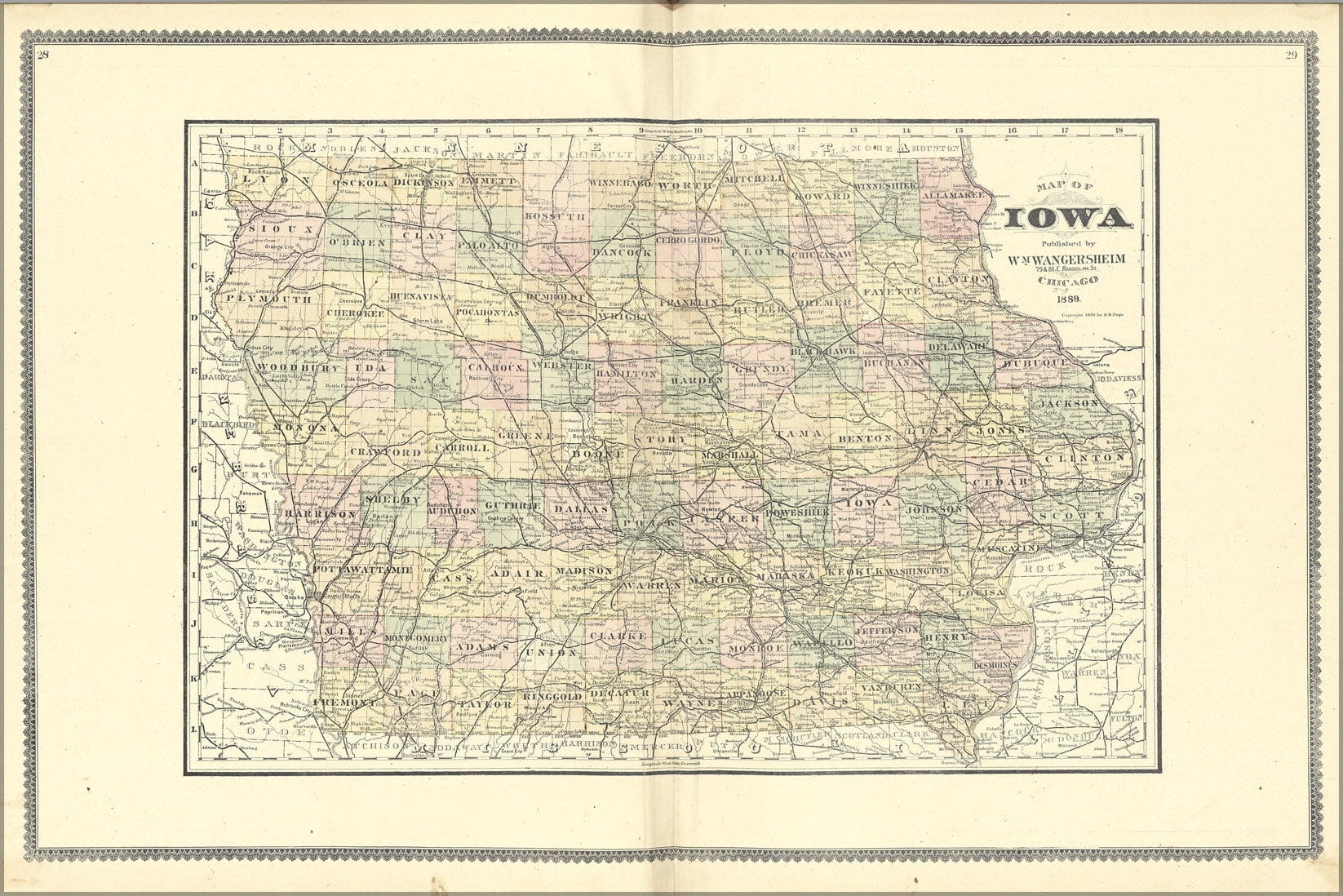 24"x36" Gallery Poster, Map of Iowa 1889 - Walmart.com