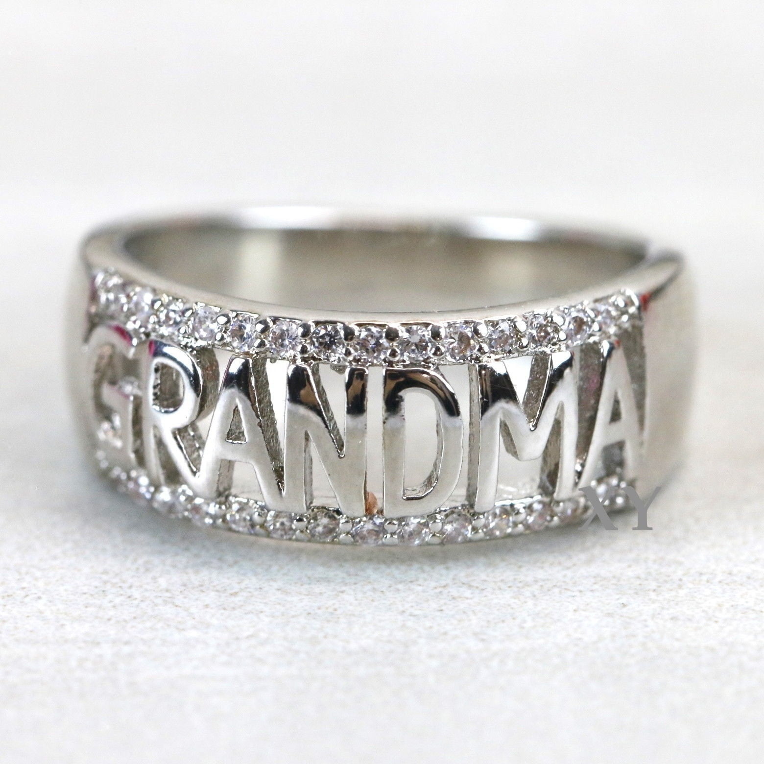 Fashion Women Silver Grandma Letter Diamond Band Rings - Walmart.com