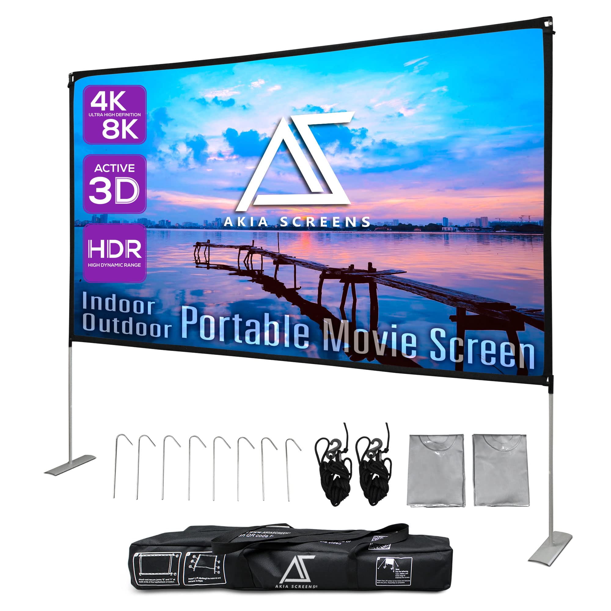 Akia Screens 125 inch Portable Projector Screen with Stand Upgraded and ...