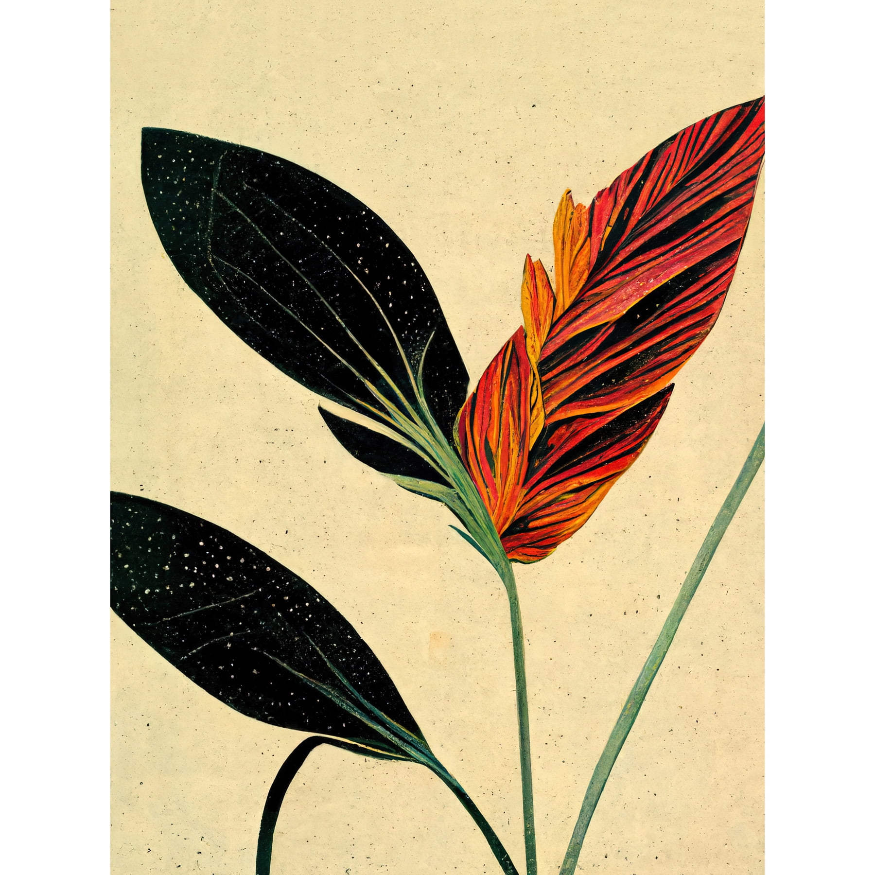 Minimalist Tropical Flower Bloom Black Ochre Botanical Unframed Wall ...