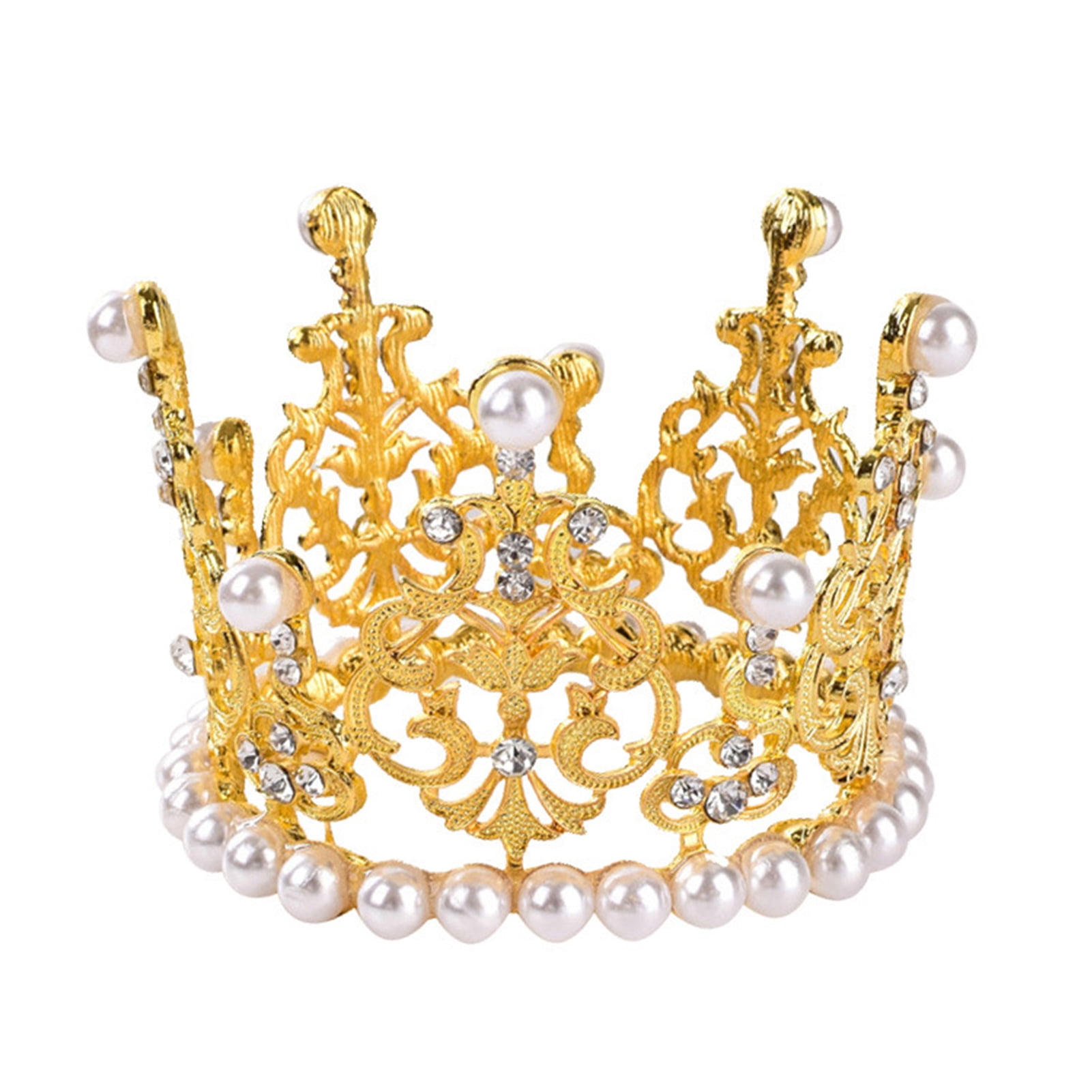 HEVIRGO Faux Pearl Crystal Crown Ornament Princess Wedding Birthday ...