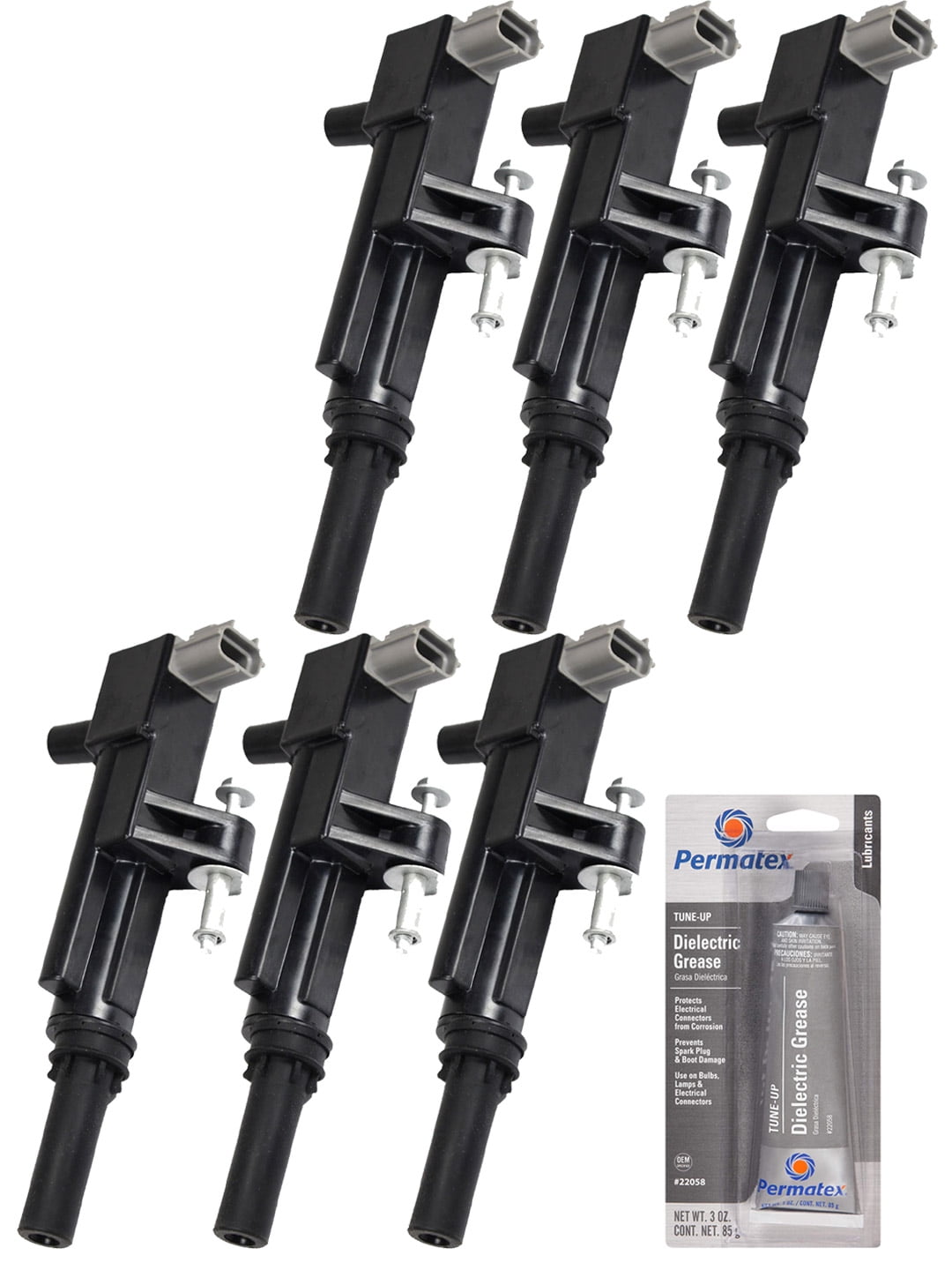 Set of 6 Ignition Coils and Permatex 22058 Dielectric Tune-Up Grease ...