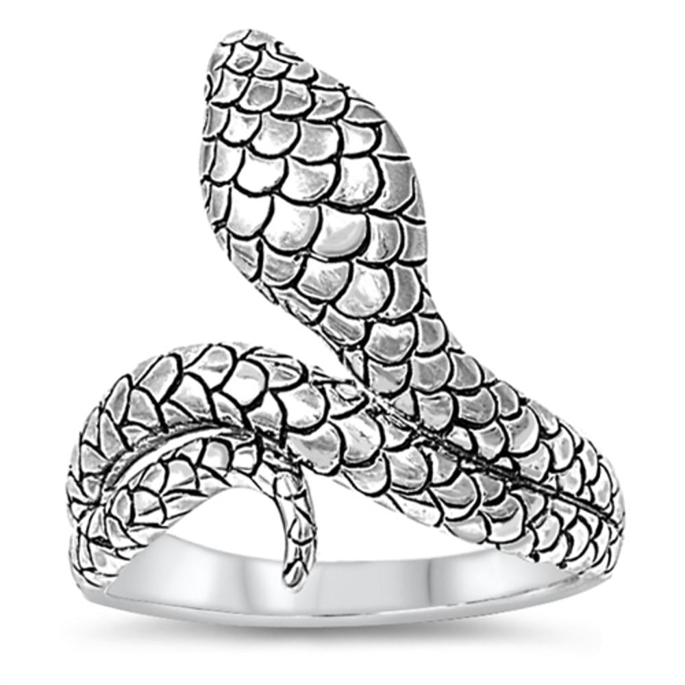 Snake Scary Animal Detailed Scales Ring .925 Sterling Silver Band ...