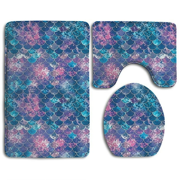 Pudmad Glitter Mermaid Scales 3 Piece Bathroom Rugs Set Bath Rug
