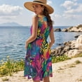Binienty Colorful Leaf Pattern Casual Sleeveless Tiered Mini Dress for ...