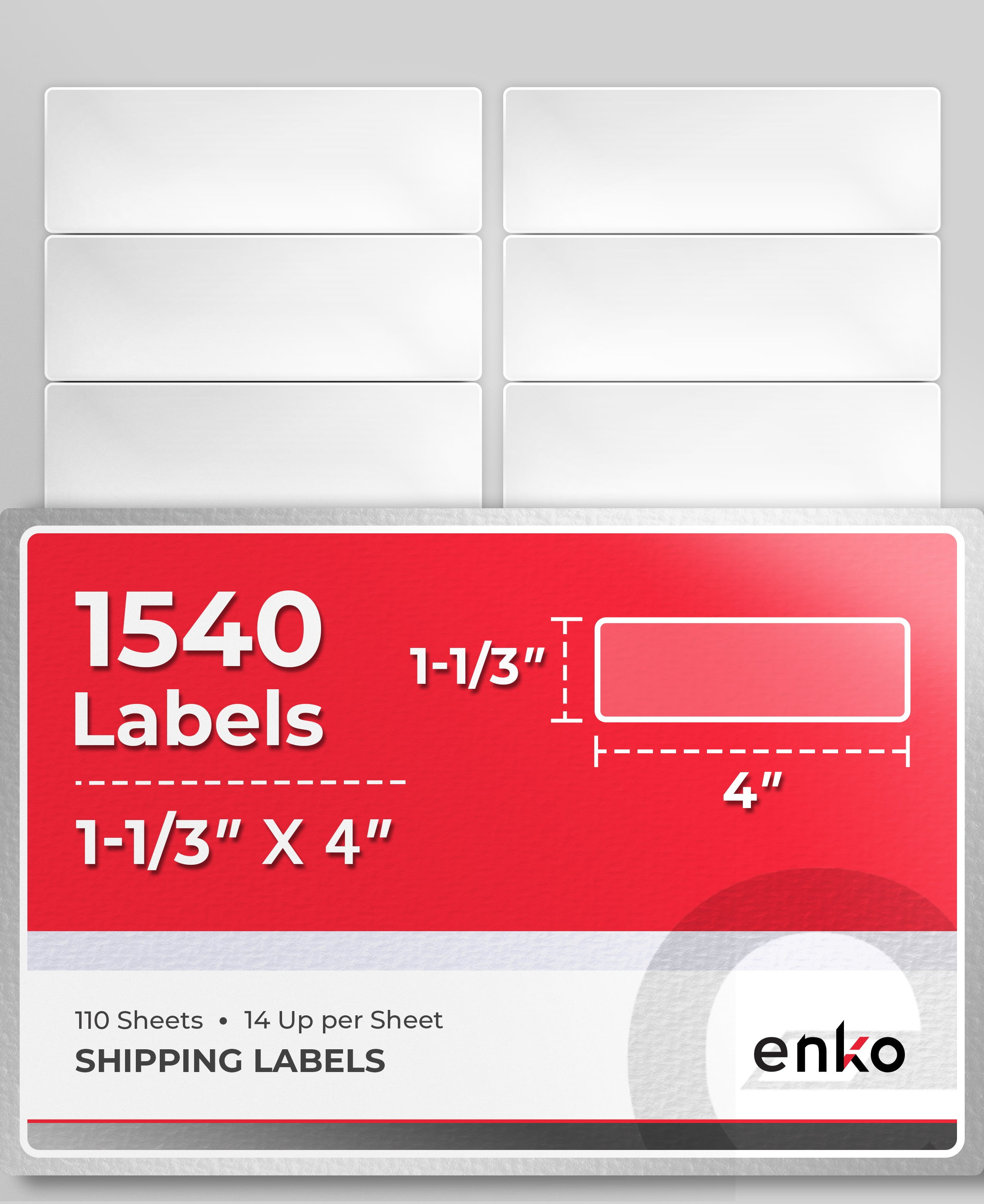 enKo 1540 Labels, 1-1/3" x 4" - White - Address, Mailing, Shipping ...