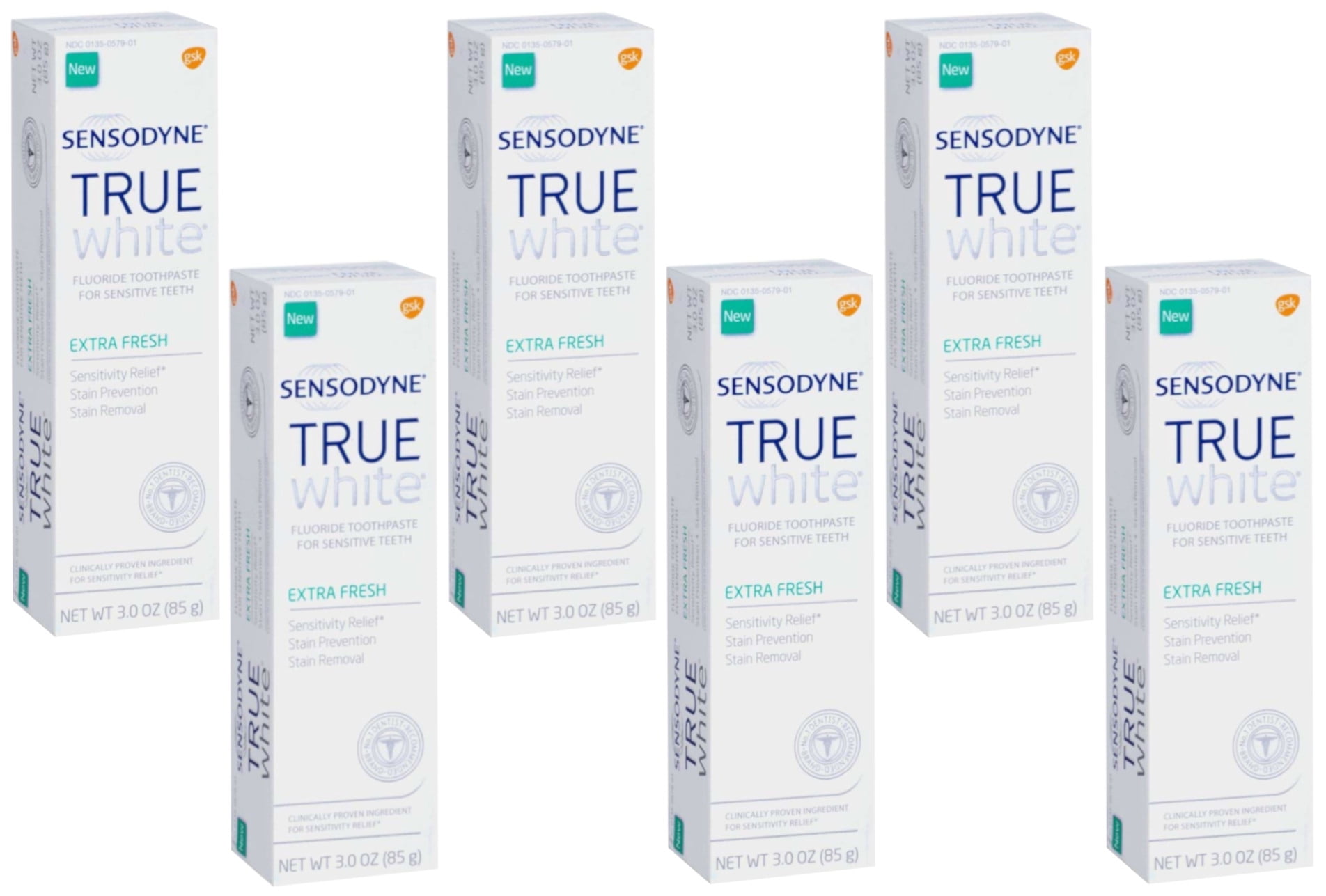 "Sensodyne True White Sensitive Whitening Toothpaste, Extra Fresh, 3 Ct ...