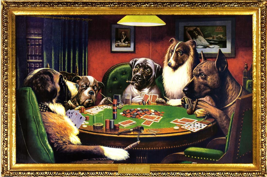 Dogs Playing Poker 24" x 0.1" Framed Poster, by Studio B - Walmart.com