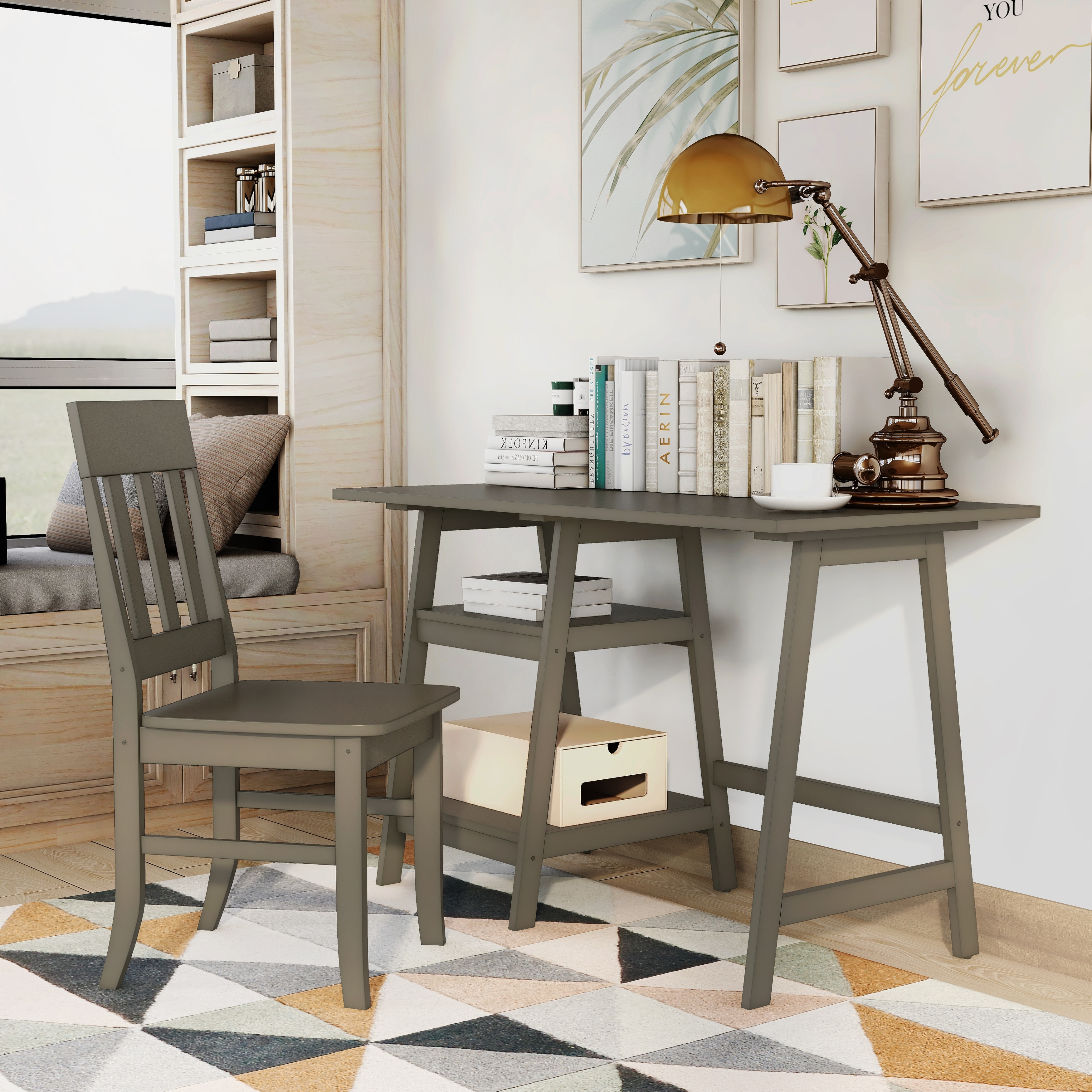 Furniture of America Oller Transitional 47-inch 2-Piece Glass Computer ...