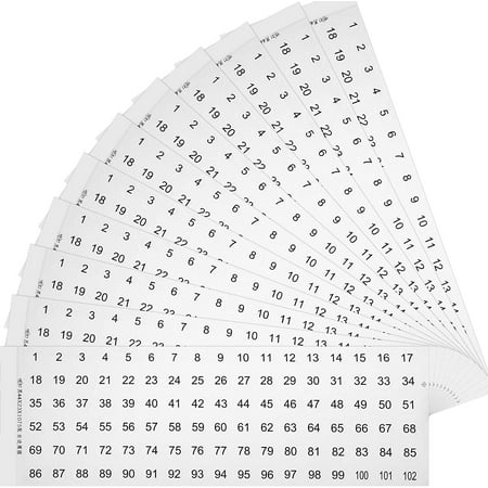 60 Sheets Round Number Stickers 1-102 Self-Adhesive White Number Labels ...