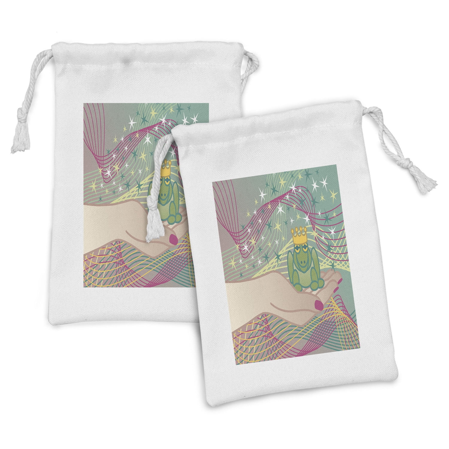 Frogs Fabric Pouch Set of 2, Amphibian Animal Prince on Girls Hand ...