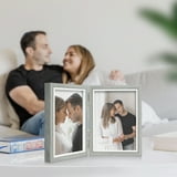 Afuly Double Wooden Hinged Picture Frame 5x7, Gray White, 2 Openings ...