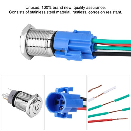 LHCER 16mm 12V Blue LED Metal Push Button Toggle Switch Socket Plug for ...