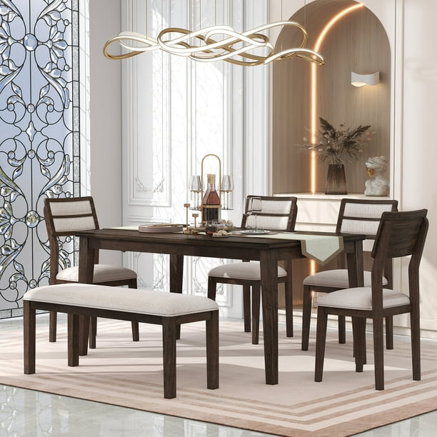 Dining Room Set for 6, WEPSEN 6 Piece Dining Room Set, Farmhouse Dining ...