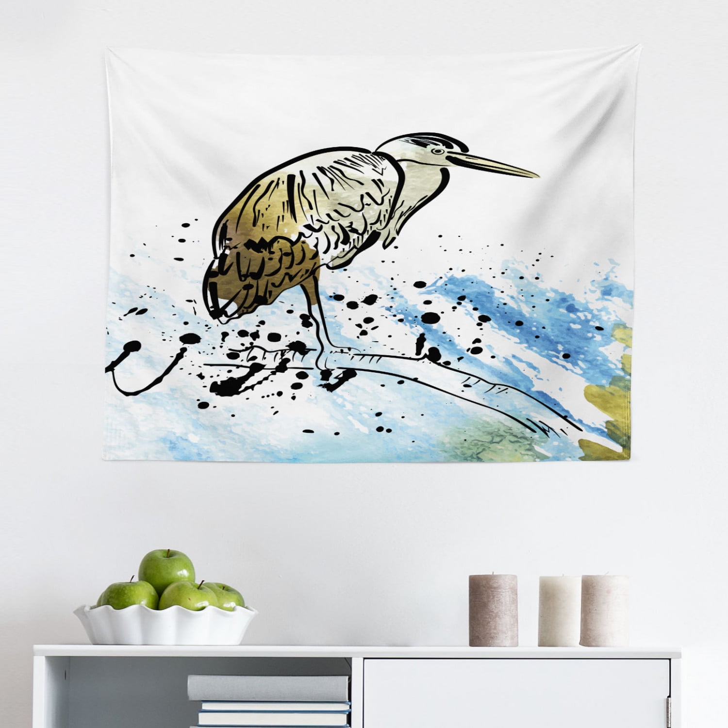 Crane Tapestry, Greyscale Bird Drawings from Different Sides Outline ...