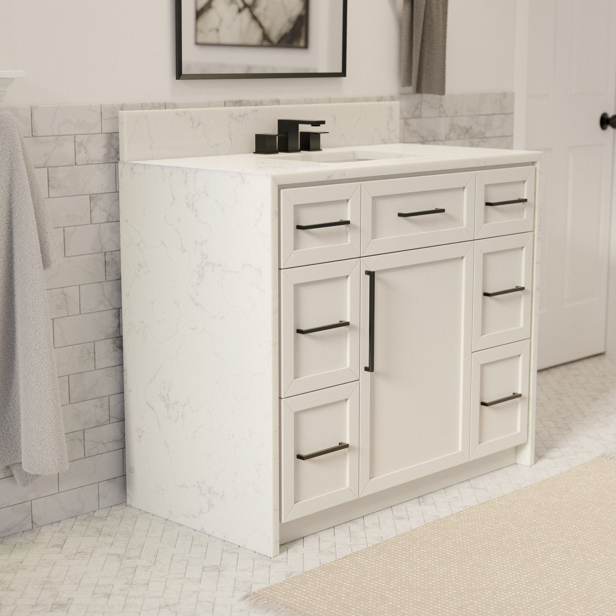 Palisade 42" Bathroom Vanity with White Cabinet and Engineered Marble ...