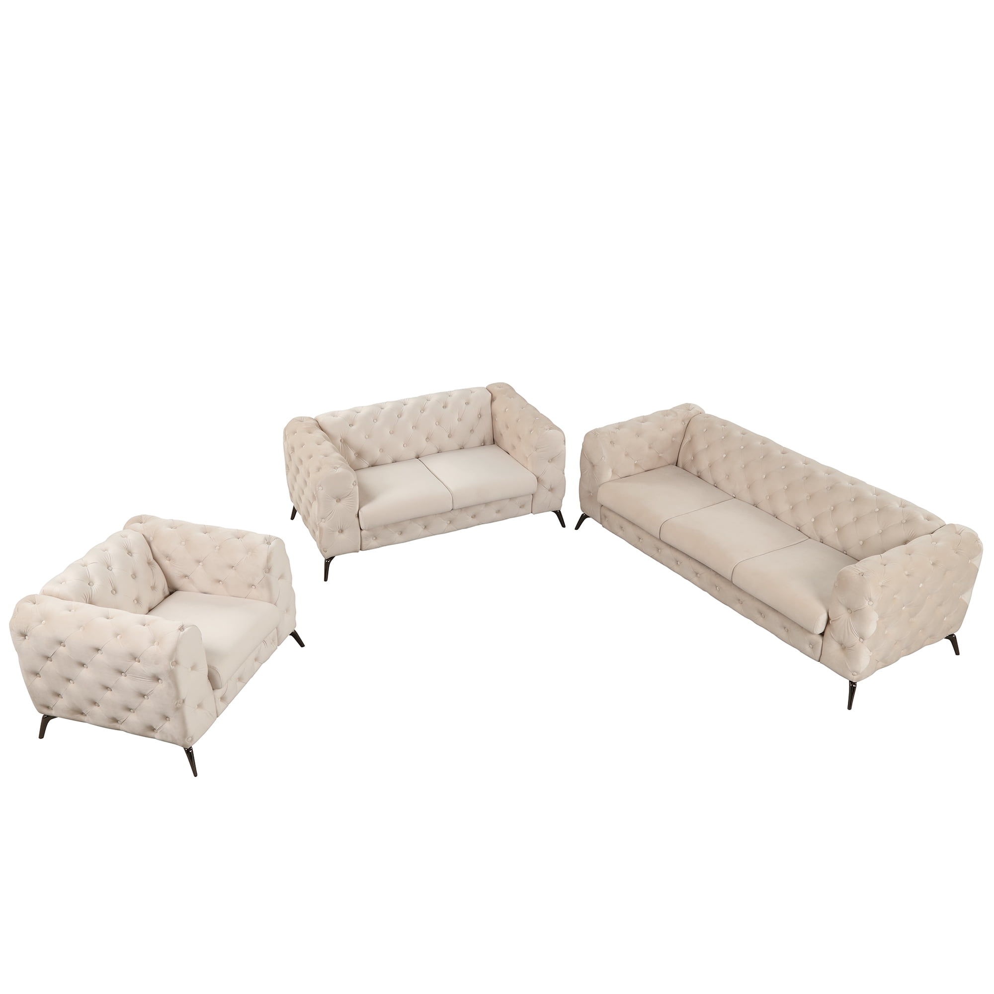 Living Room Sofas Set of 3, Modern Velvet Sofa Couch Set with 1 Single ...