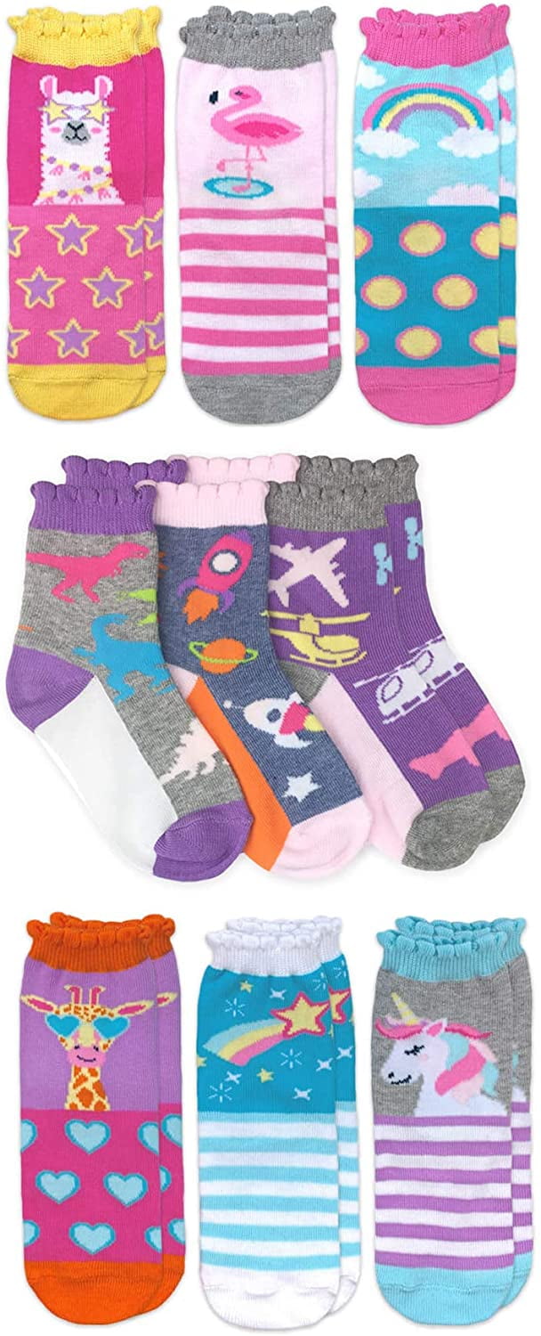Jefferies Socks Girls Socks, 9 Pack Unicorn Rainbow Llama Giraffe ...