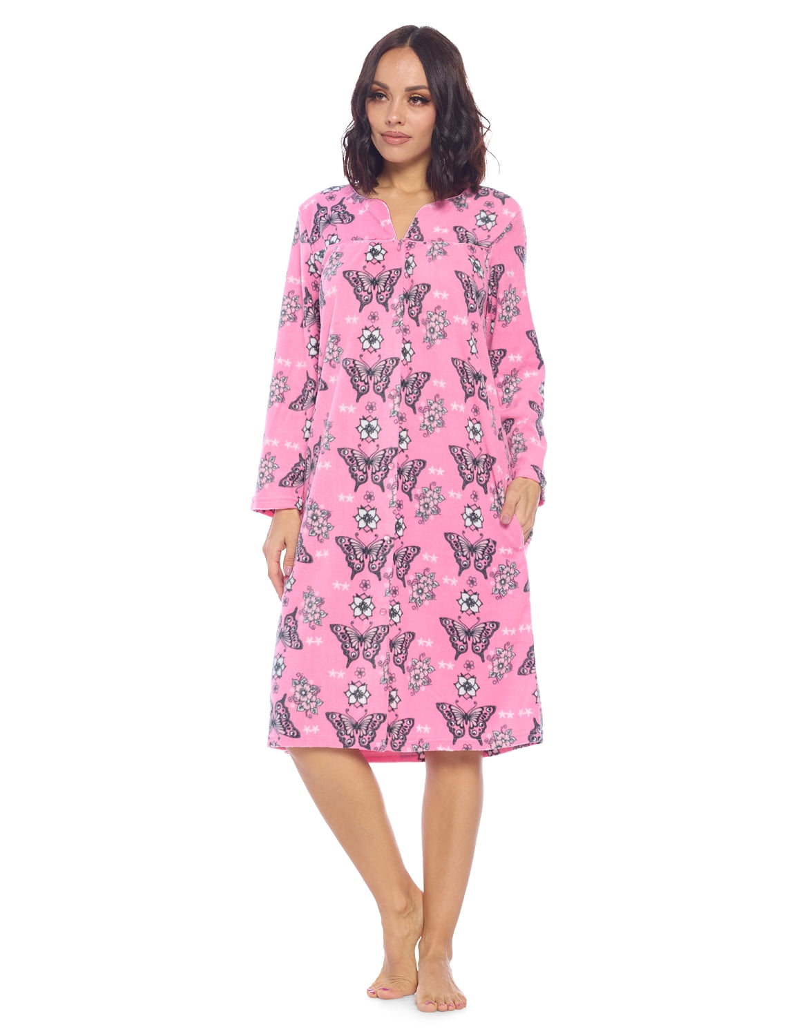 Casual Nights Women's Printed Fleece Snap-Front Lounger House Dress ...