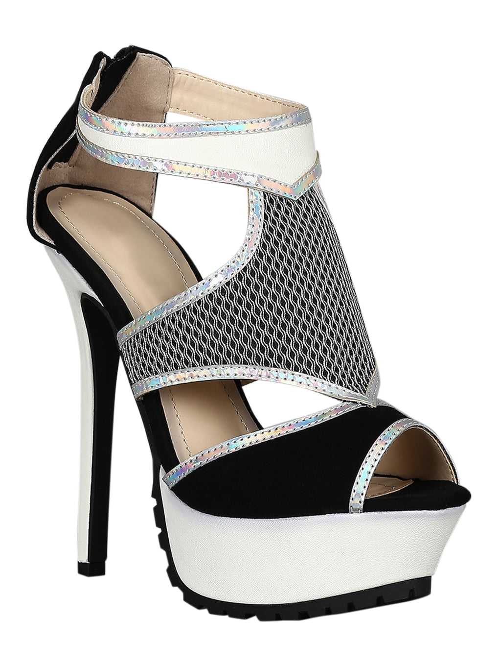 Women Peep Toe Colorblock Mesh Platform Stiletto Heel Sandal 18528 ...