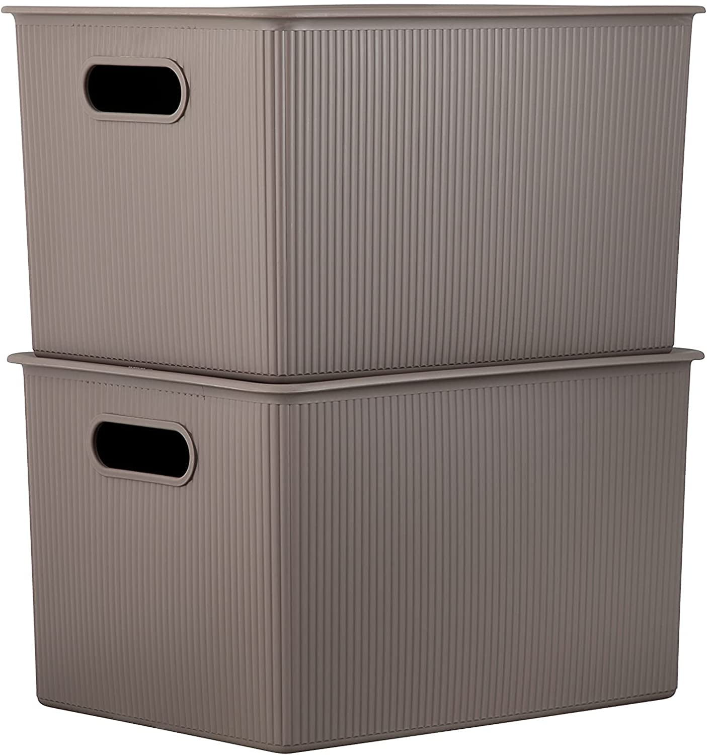 Superio 22L Large Brown Ribbed Storage Bin with Lid, Plastic (2 Pack ...