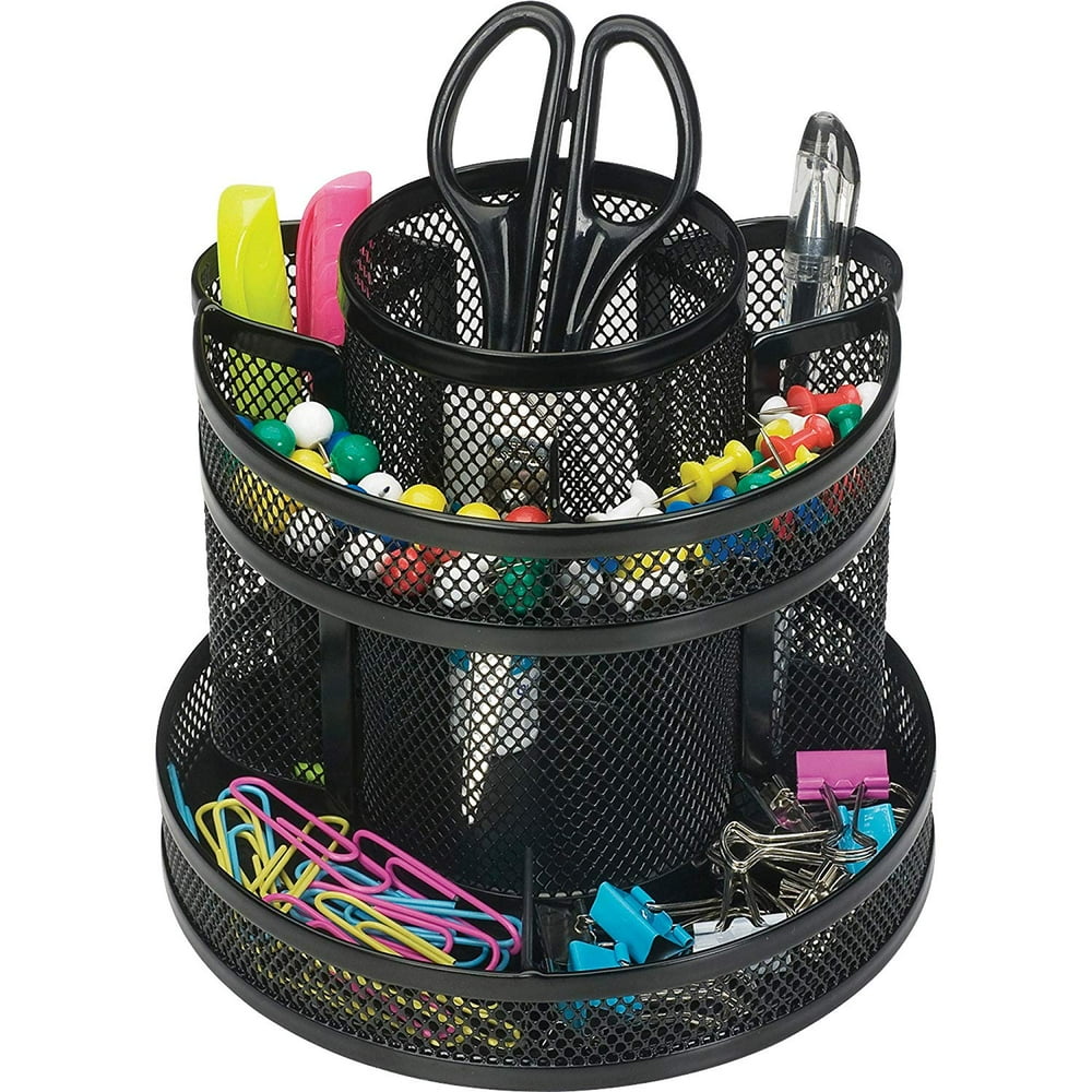 Pro Space Rotating Pencil Holder Steel Mesh Spinning Desk Organizer ...