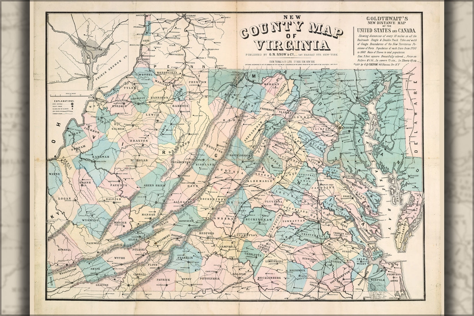 24"x36" Gallery Poster, county map of Virginia 1861 - Walmart.com