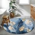 Blue Gold Feather Round Rug 4ft Washable Circle Entryway Rugs Non Slip ...