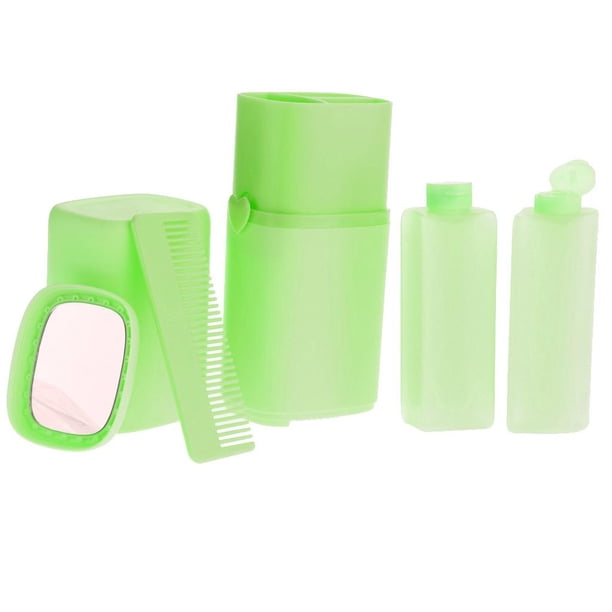 5 Pieces Travel Wash Gargle Cup Shower Bottle Cosmetic Mirror Comb ...