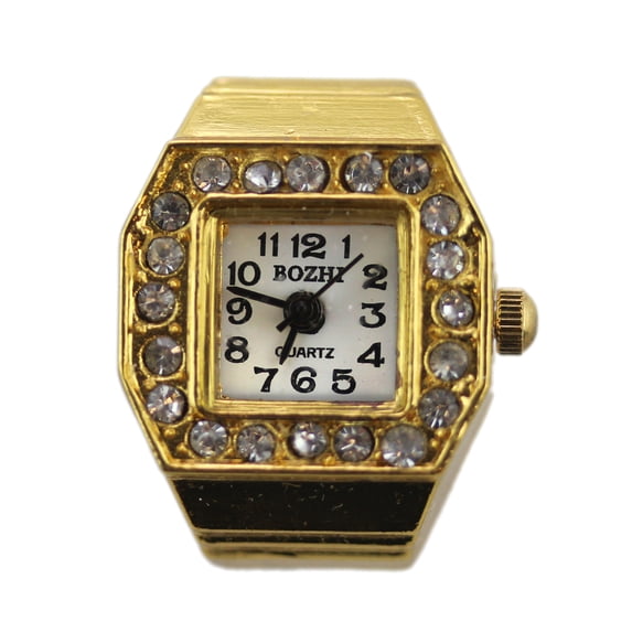 Ring Watch Diamond Studded Gold Tone Square Watch - Walmart.com