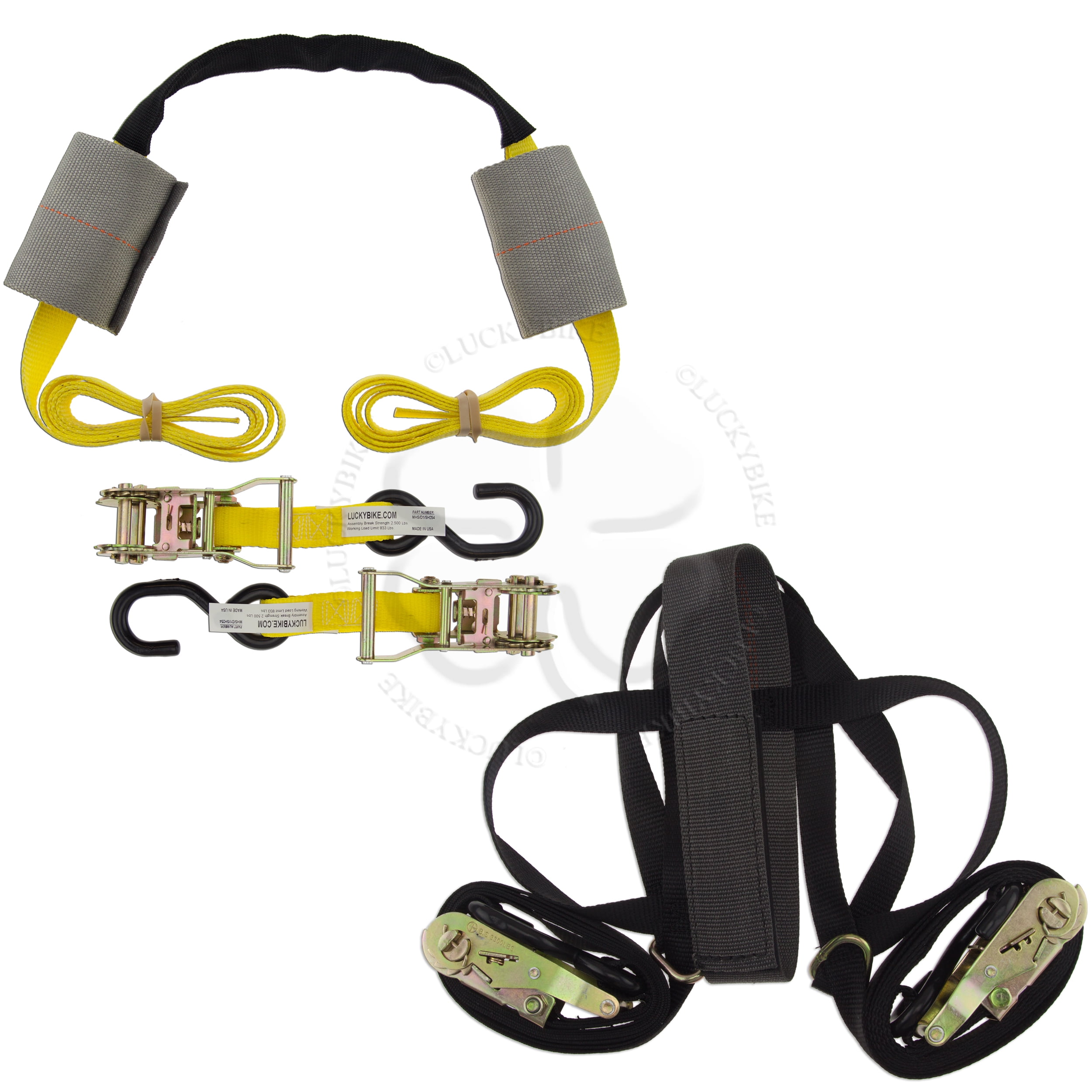 Yellow/Black Motorcycle Handlebar & Tire Tie Down Straps Harnesses ...