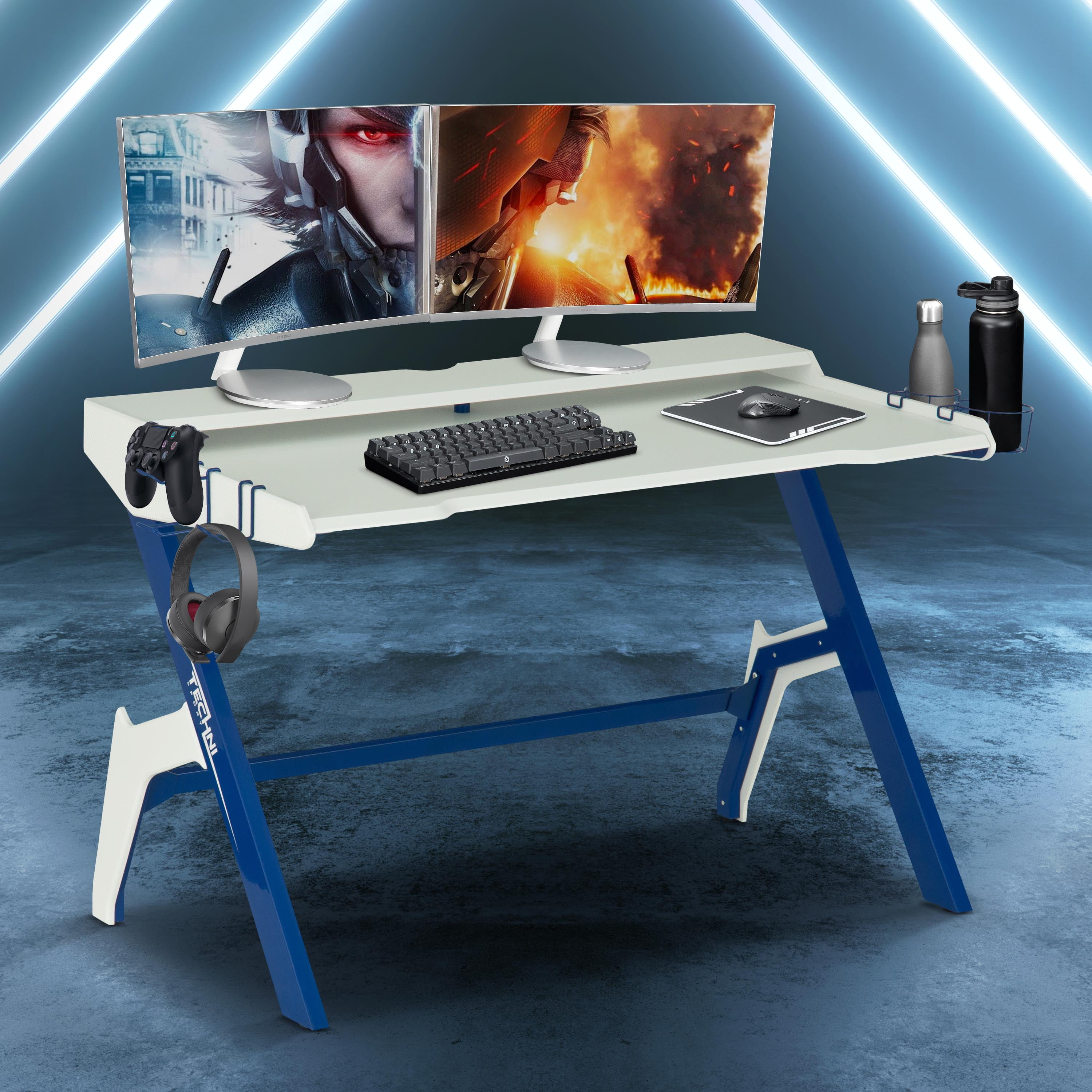 Techni Sport Ergonomic Computer Gaming Desk Workstation with Cupholder ...