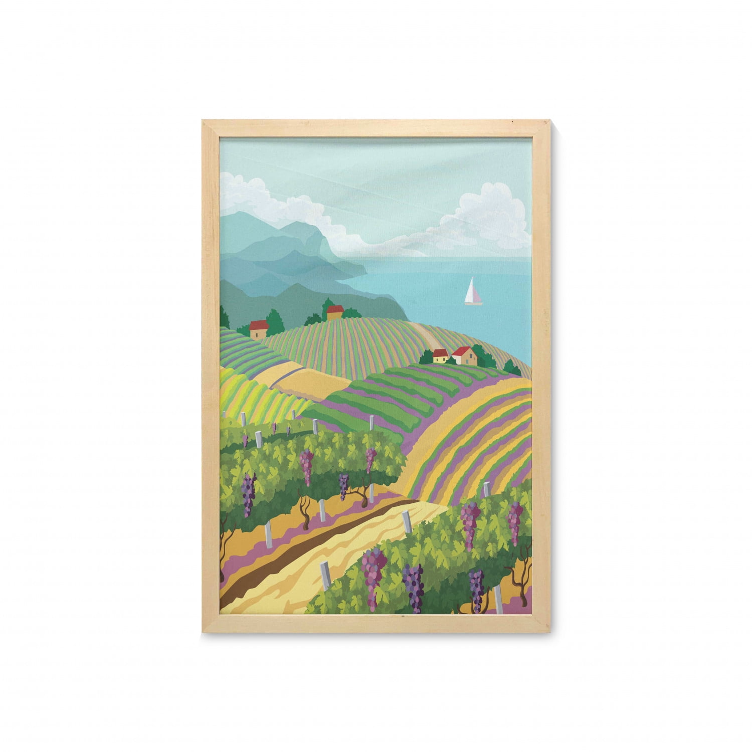 Vineyard Wall Art with Frame, Scenic Grape Plantation Illustration ...