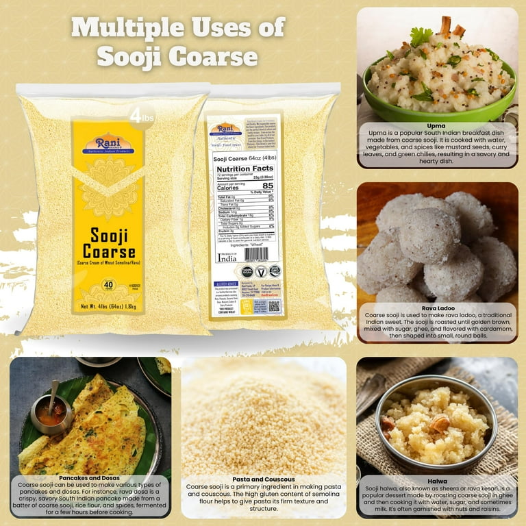 Coarse Wheat Flour Rani Sooji Coarse Semolina - 4lb Bulk Indian Farina ...