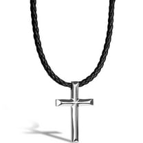 SERASAR Men's Genuine Leather Necklace "Cross" with Stainless steel ...