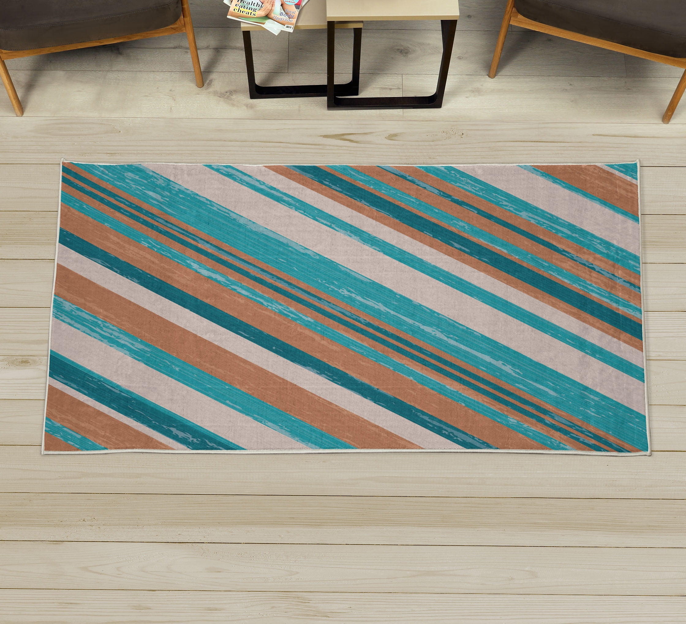 Vintage Decorative Rug, Diagonal Stripes on Old Aged Design Grungy ...