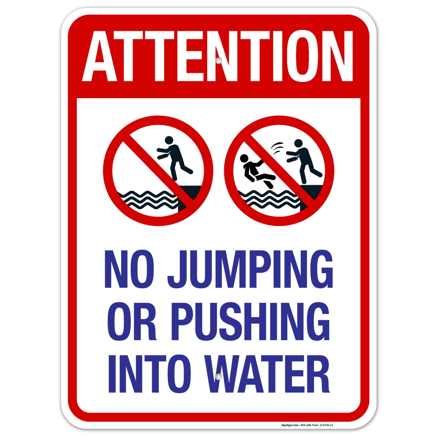 Attention No Jumping Or Pushing Into Water Sign, Pool Sign, - Walmart.com