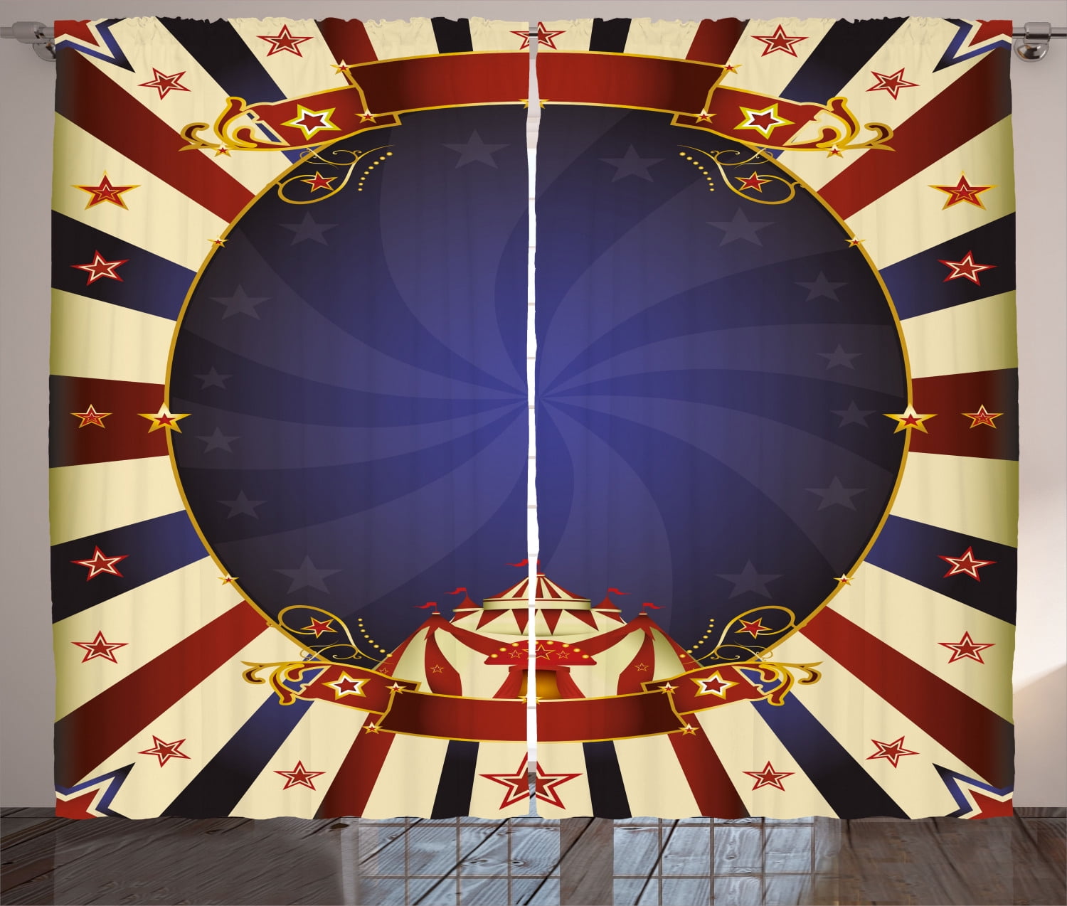 Vintage Curtains 2 Panels Set, Circus Theme Retro Carnival Tent Ribbon ...