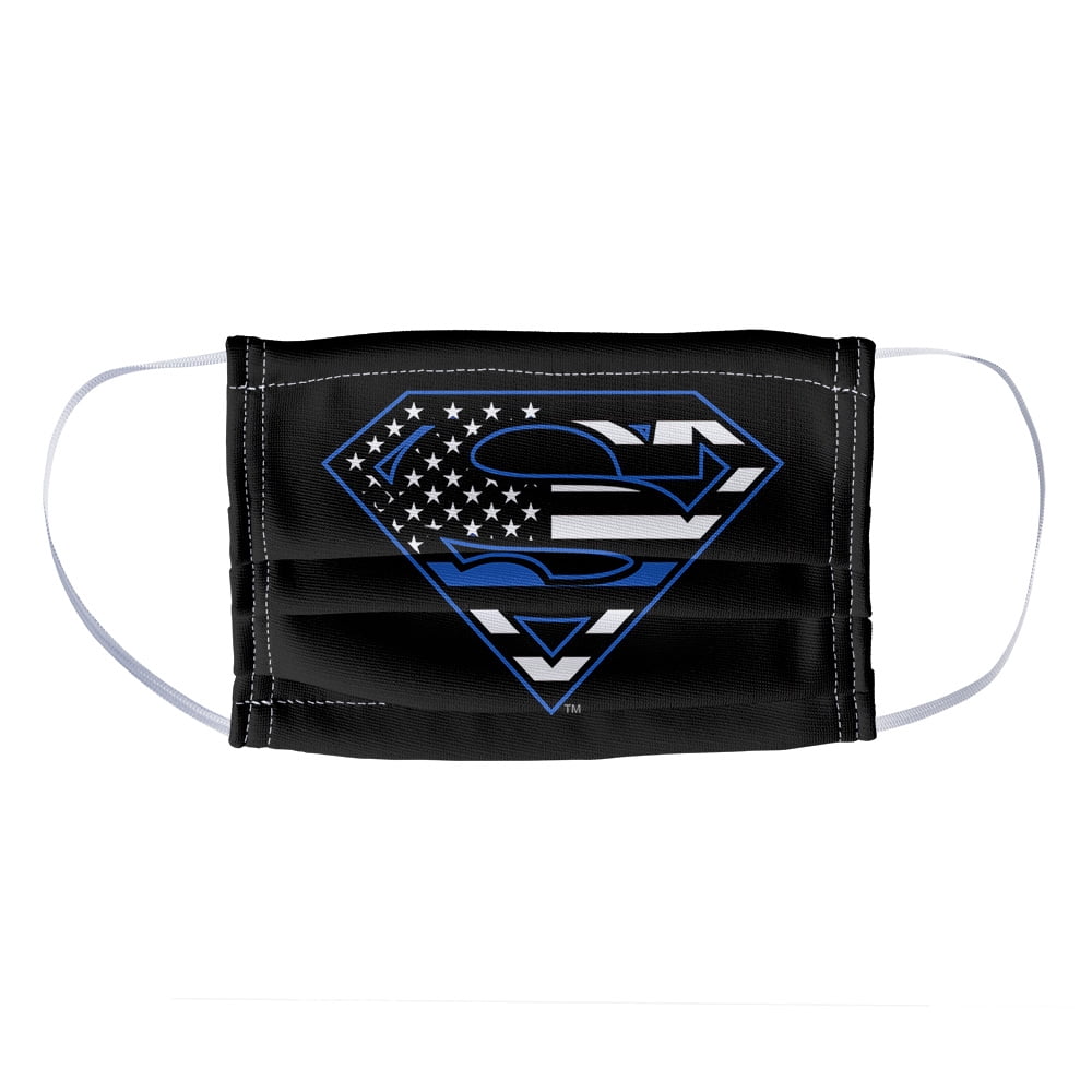 Superman Thin Blue Line Flag Shield Logo Pattern 1-Ply Reusable Face ...
