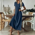 Qwertyu Cotton Dress for Womens Linen Maxi Dress V Neck Flowy Short ...