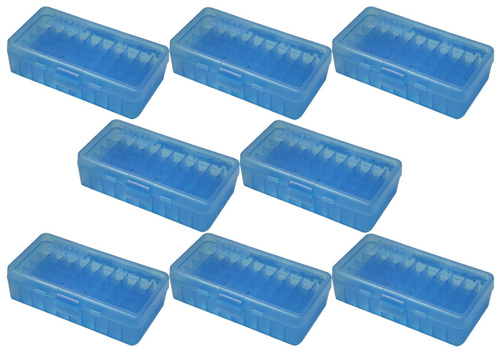 MTM 50 Round Flip-Top 40/45/10MM Cal Ammo Box - Clear Blue (8 Pack) - Walmart.com