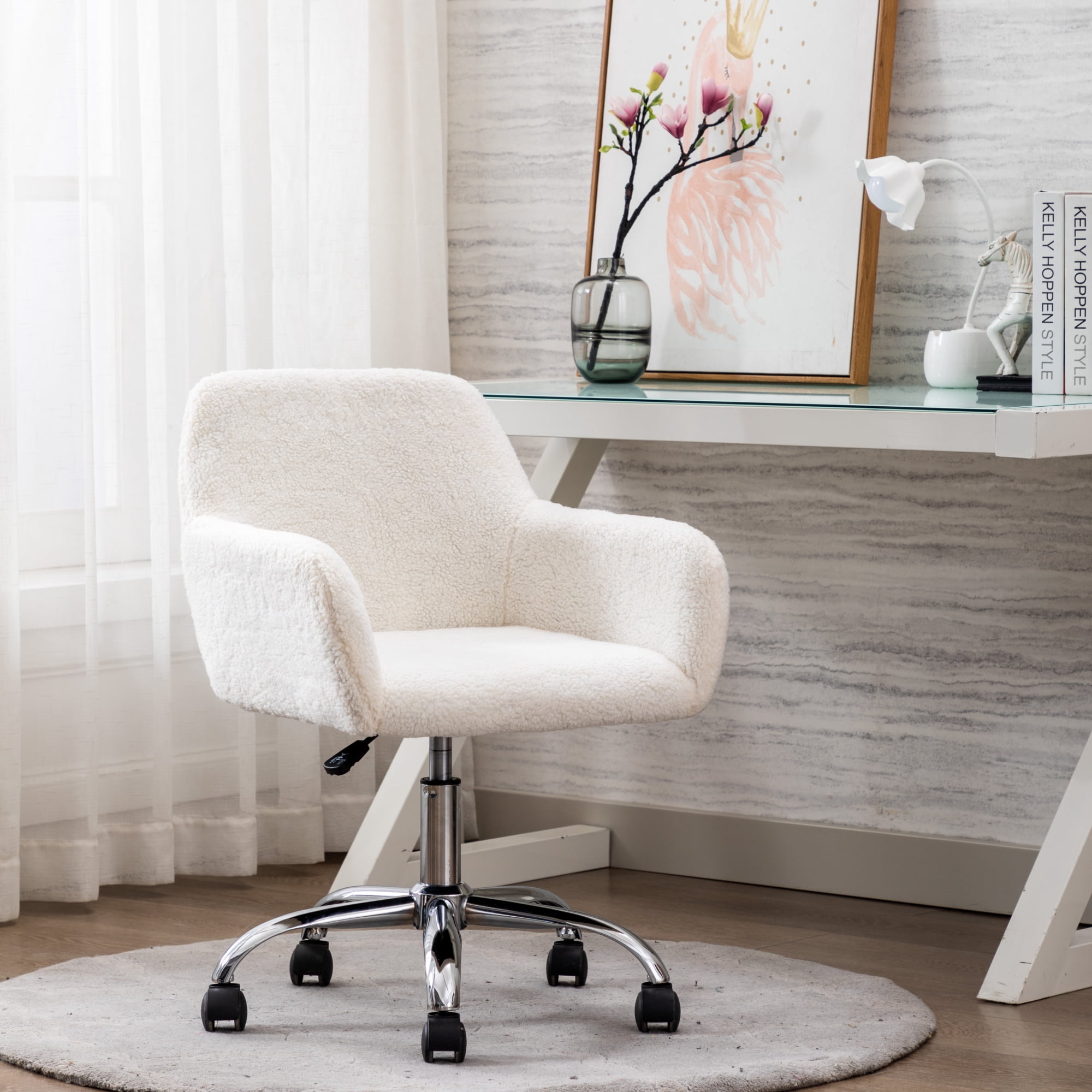 Faux Fur Home Office Chair,Fluffy Fuzzy Comfortable Makeup Vanity Chair ...