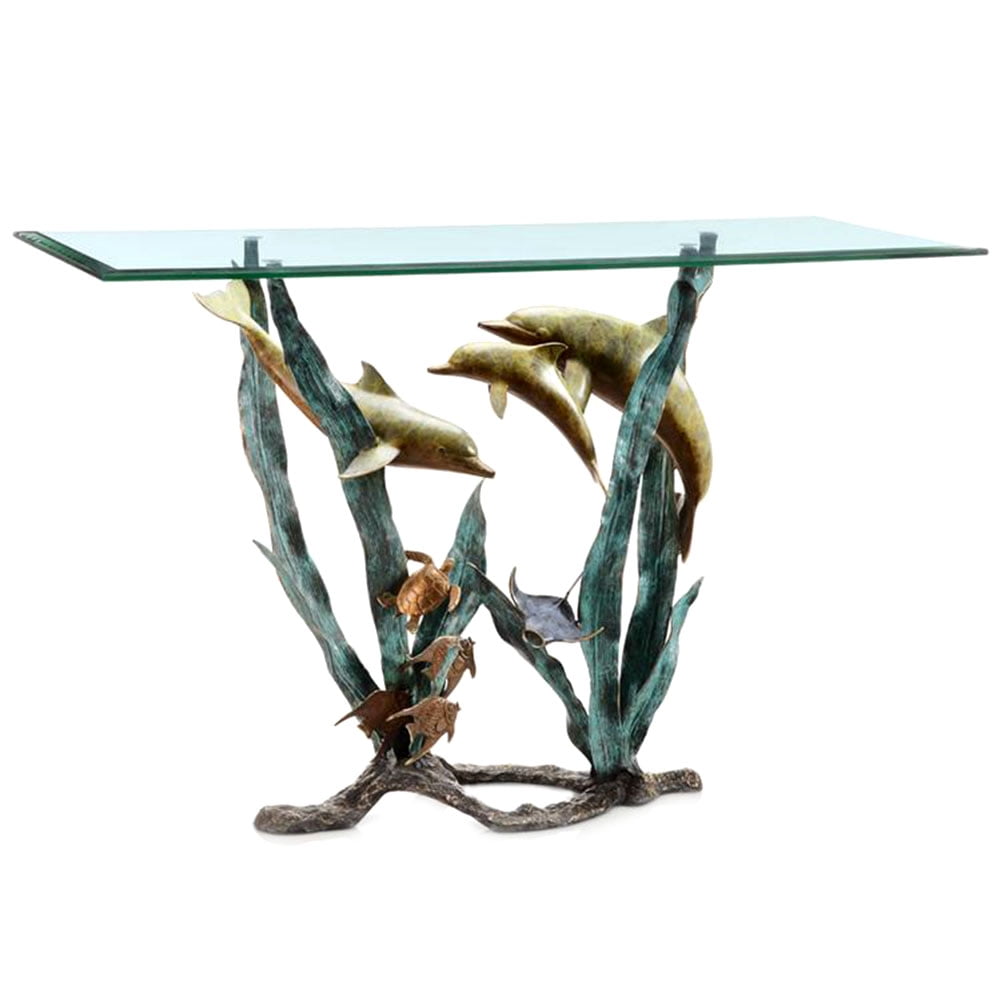 Cast Aluminum Dolphin SeaWorld Glass Top Console Table - Walmart.com