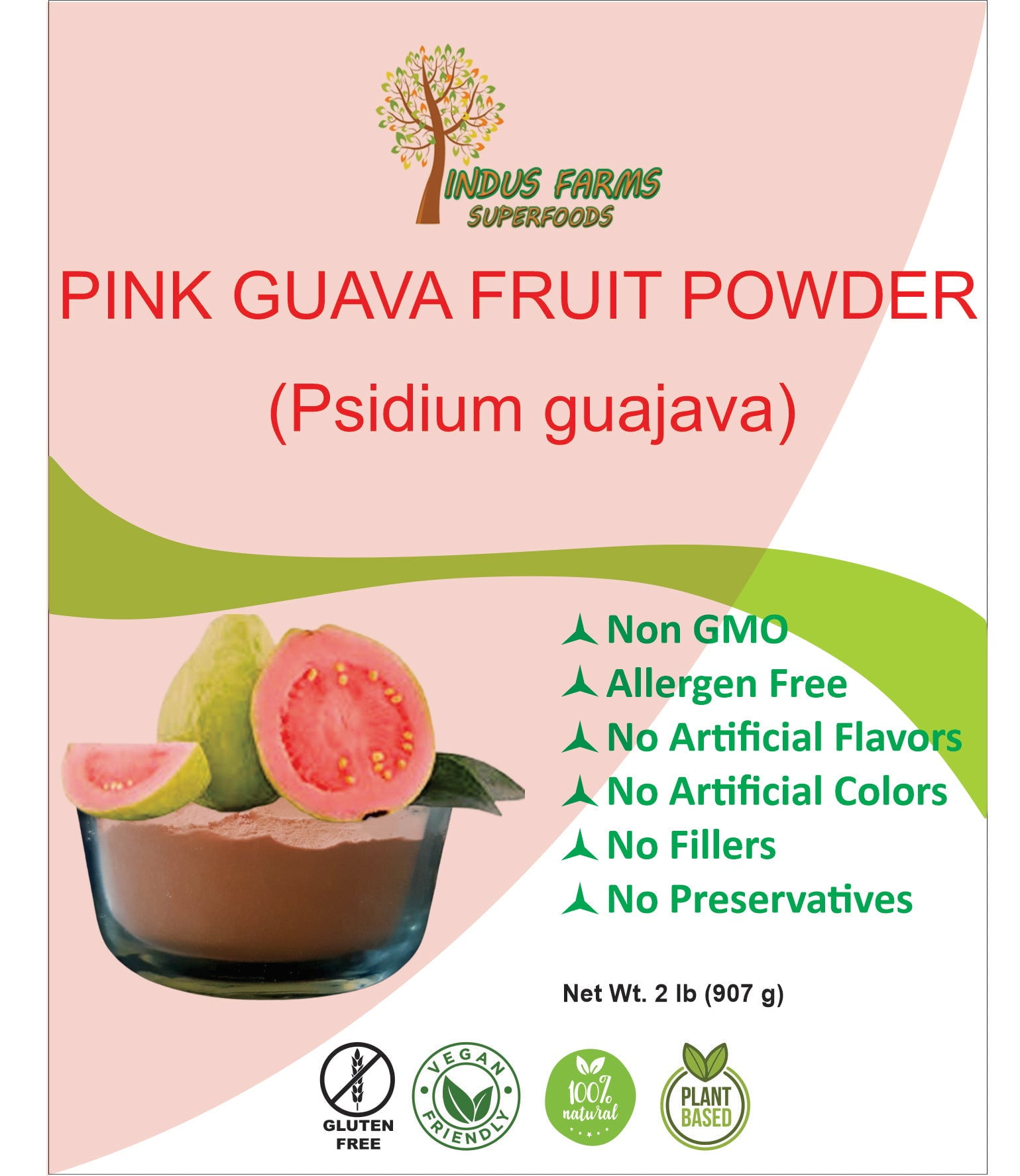 Indus Farms 100% Natural Pink Guava Fruit Powder, GMO-Free, Gluten-Free ...