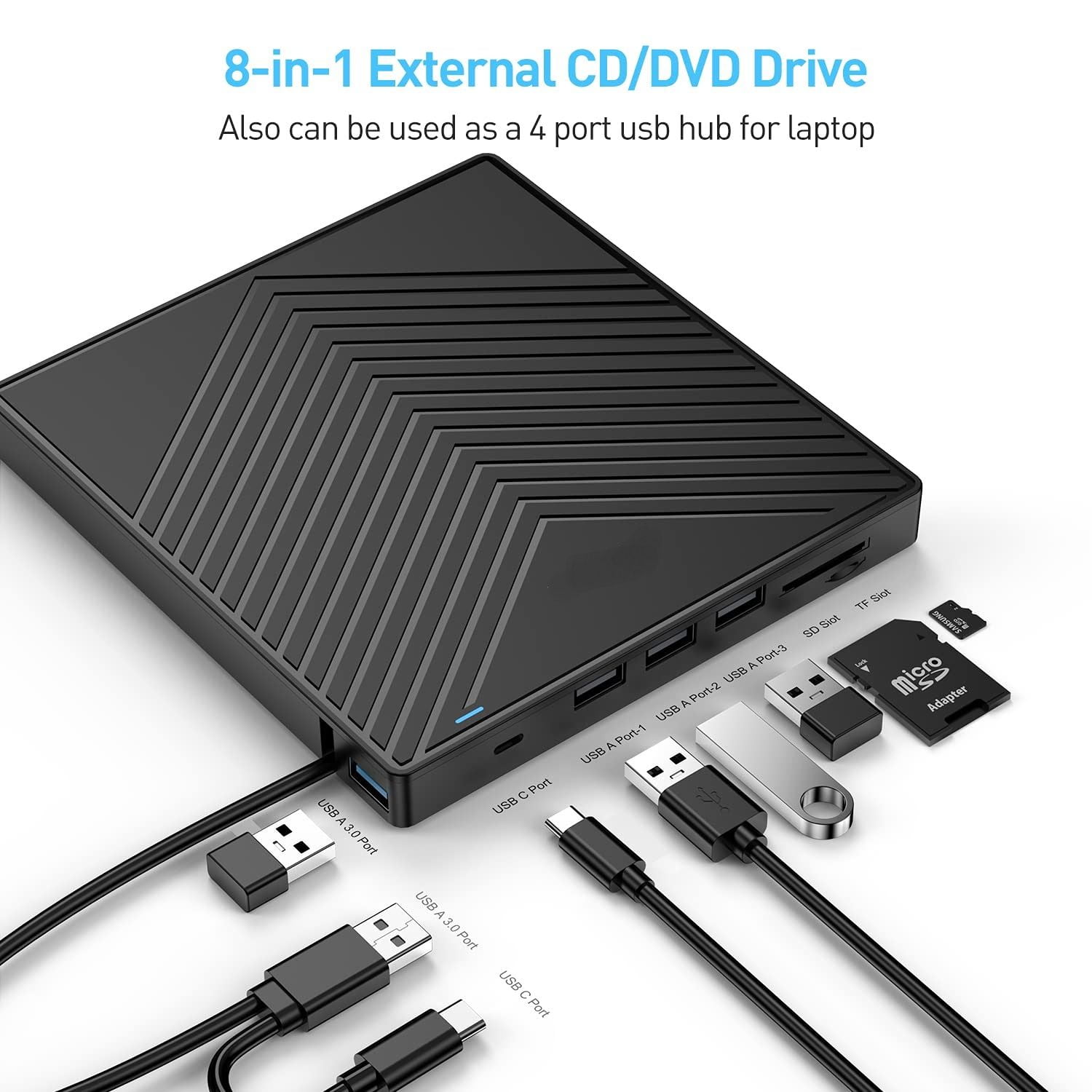 Unidad externa de CD y DVD, grabadora de CD USB 3.0 ultradelgada con 4 ...