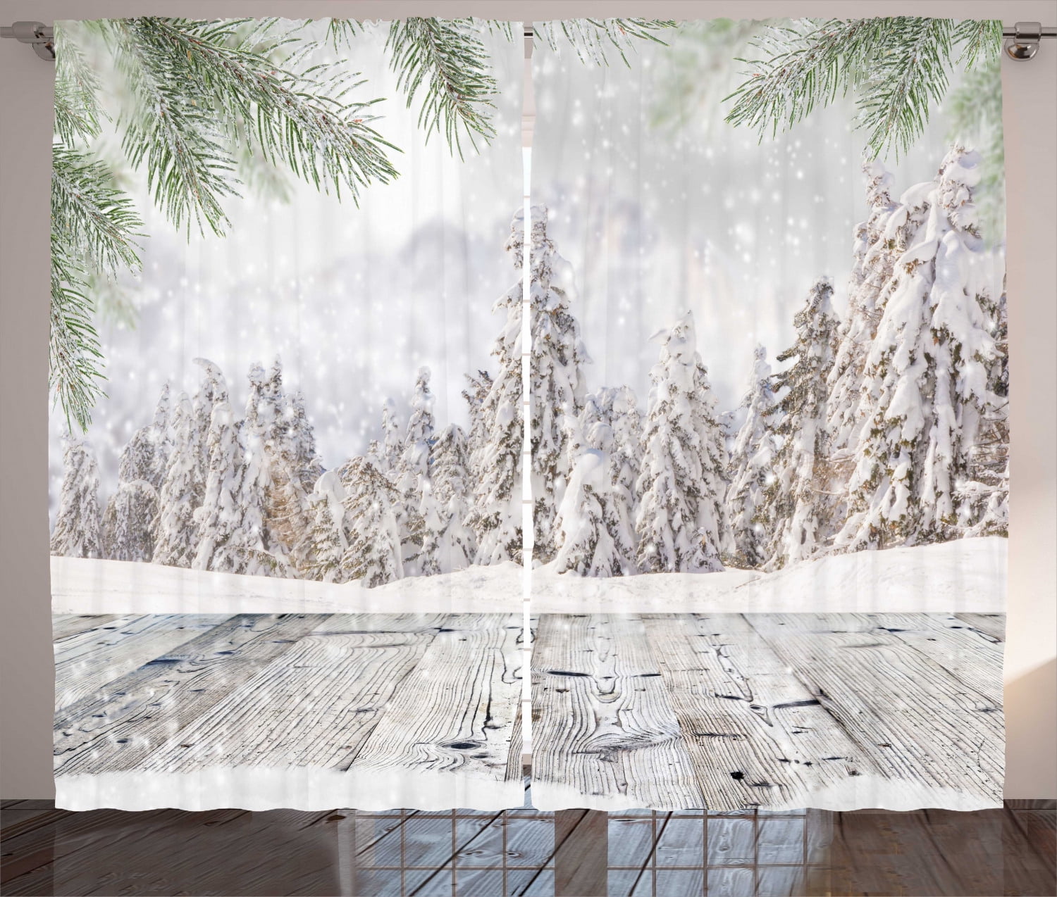 Winter Curtains 2 Panels Set, Abstract Christmas Theme with Snow ...
