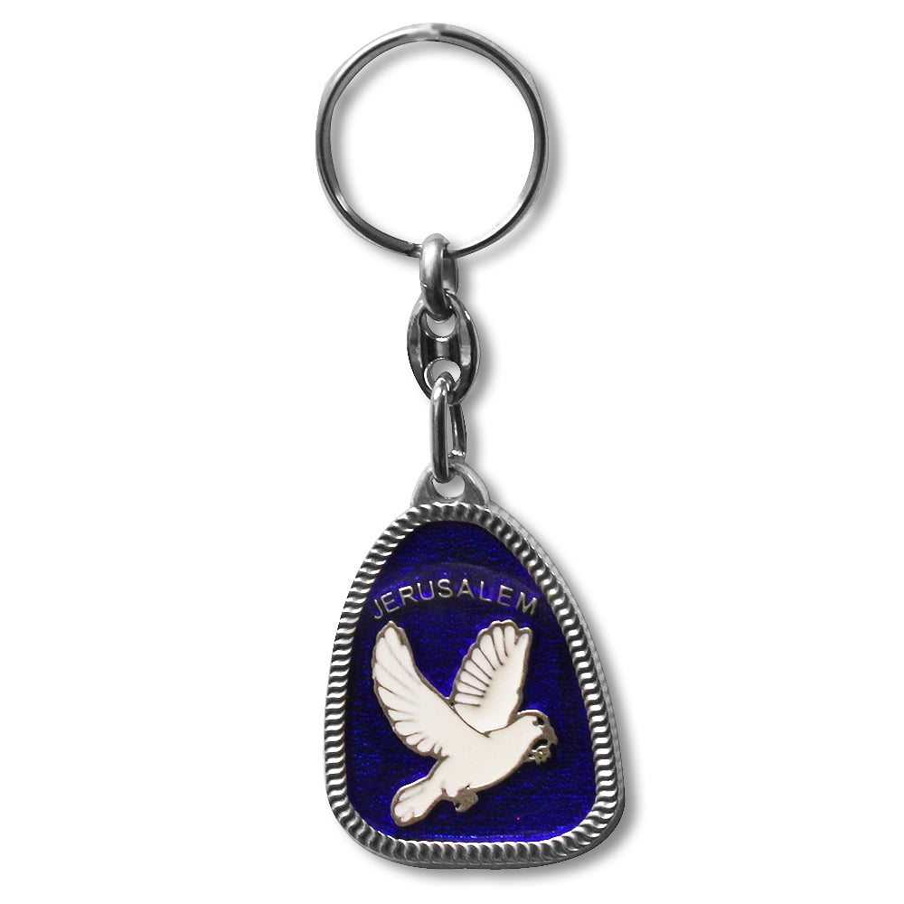 Metal Blue Silver-Tone Jerusalem Peace White Dove Bird Key Chain ...